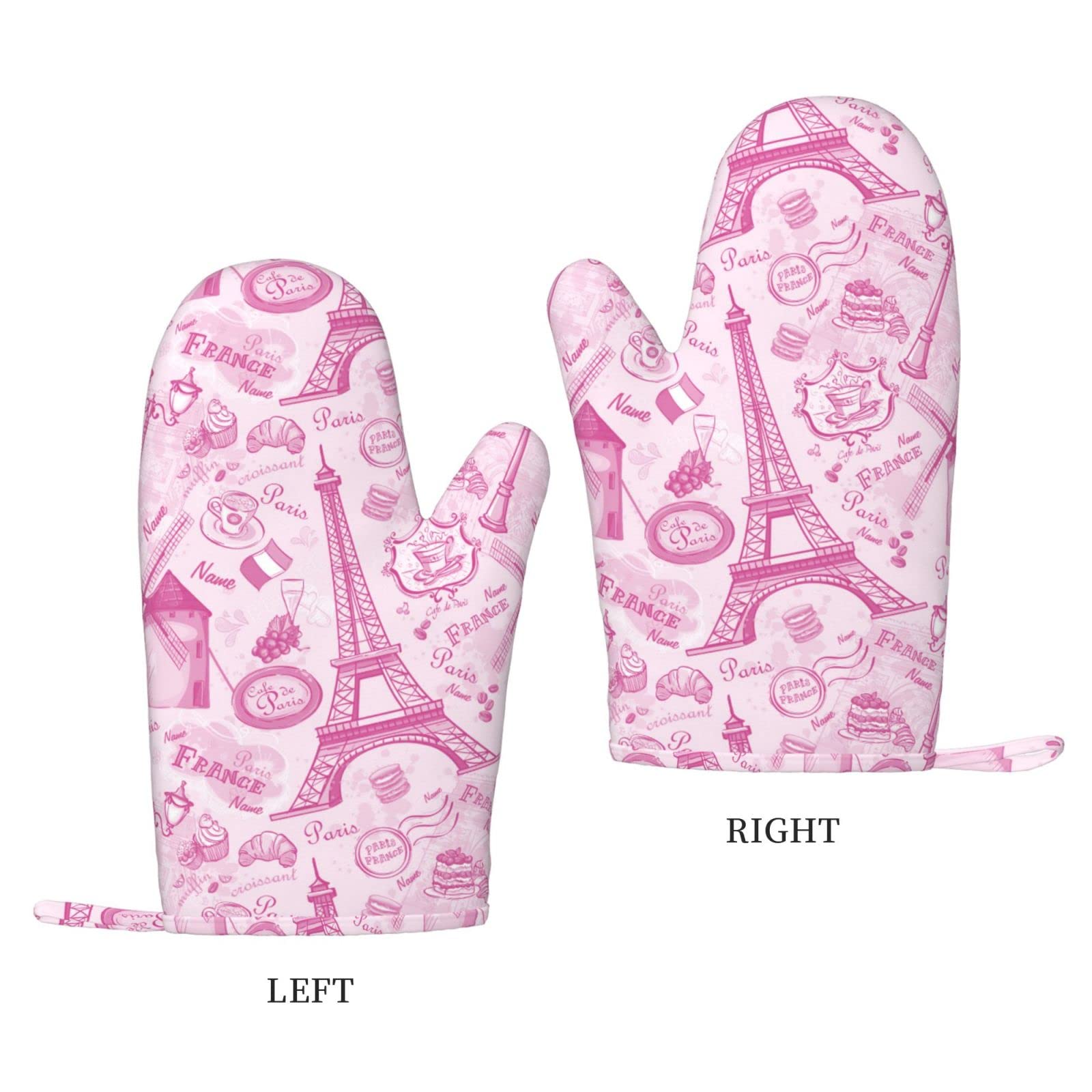 Custom Silicone Oven Mitts with Name France Paris Eiffel Heat Resistant Non-Slip Cotton Lining Oven Gloves Set of 2 Comfort Safety Durable Kitchen Pot Holder for BBQ Cooking Baking