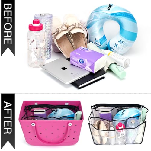 Clear Beach Bag Organizer for Bogg Bag Accessories - Insert Inner Bags Compatible with Bogg Bag, Insert Organizer for X Large Size Bogg Bag, Organizing Your Bag and Divide Space (Black, Large)