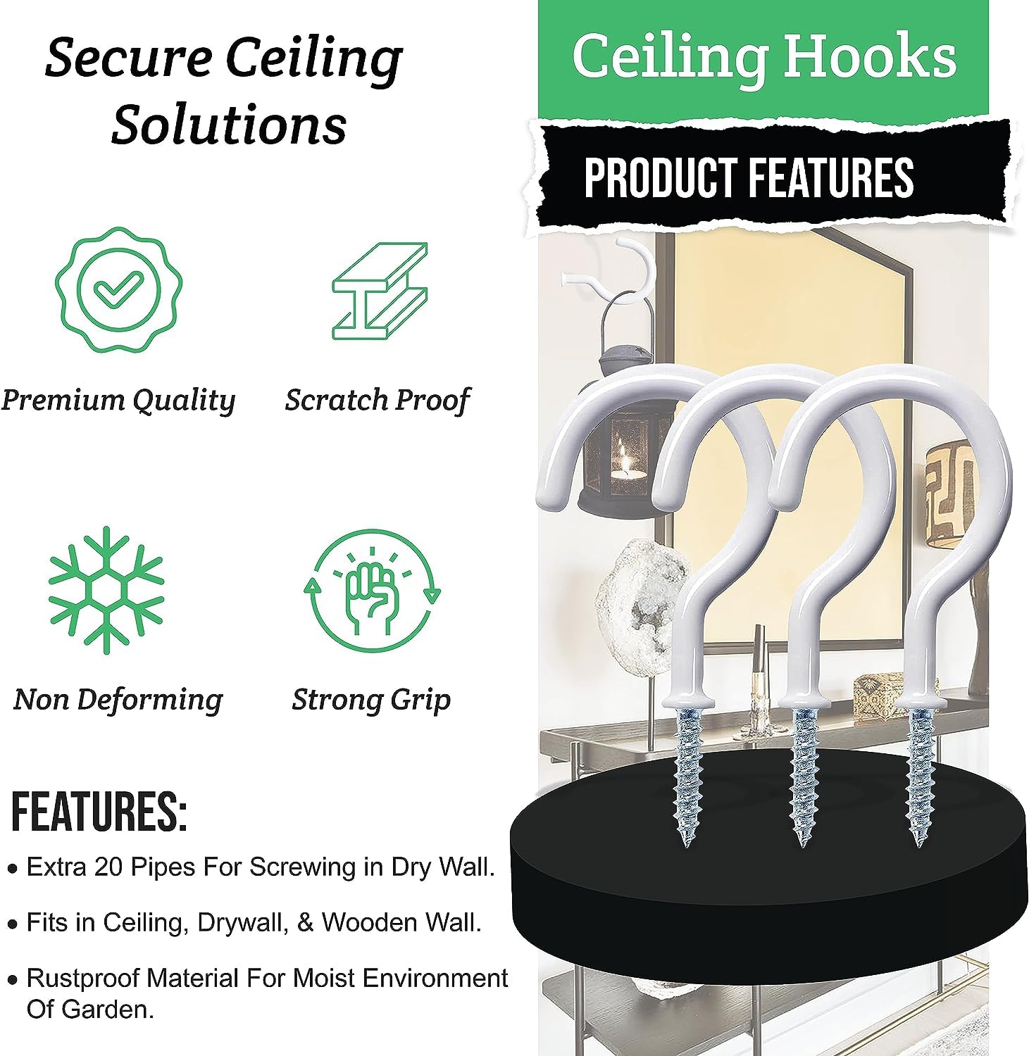 Etoolia 50 Pcs Ceiling Hooks for Hanging Plants - 2.9 inches Plant Hooks Heavy Duty, Hanging Hooks for Christmas Lights, Cups, Decors - White Vinyl Coated Screw in Plant Hanger Hook Indoor and Outdoor