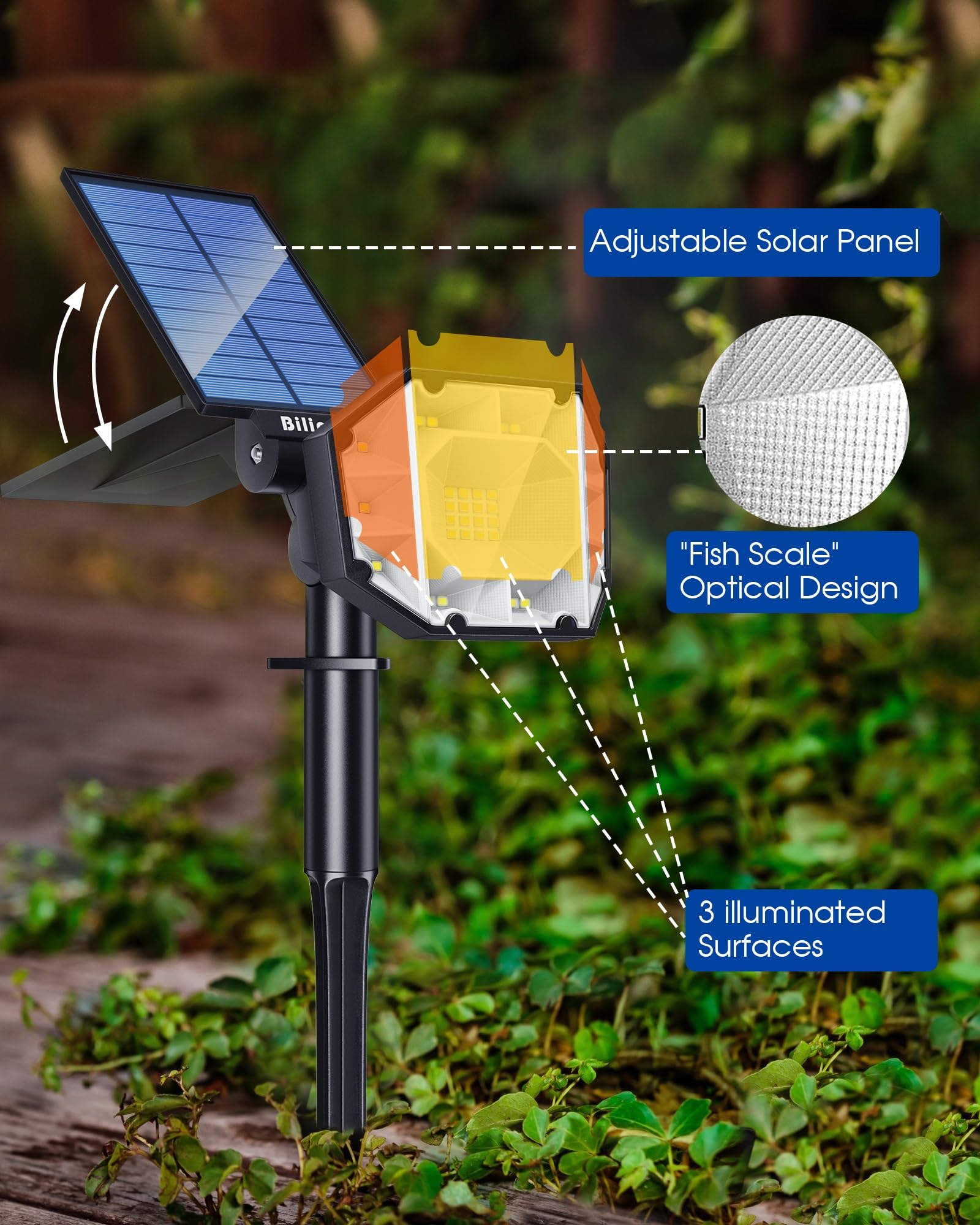 Biling 30 LEDs Solar Spot Lights Outdoor, Adjustable Solar Lights for Outside, IP67 Waterproof Solar Outdoor Lights for Garden Yard House Tree 4 Pack Warm White