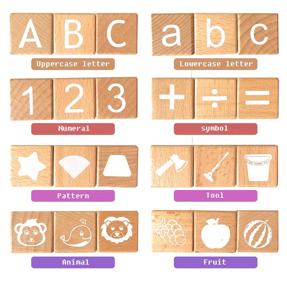 Ciamlir Wooden ABC Building Blocks,Stacking and Building Blocks for 3+ Years Old,Educational Toddler Toys,Counting & Building Block Set, 31 PCS ABC Building Blocks and 51 Learning Cards,Gift for Kids