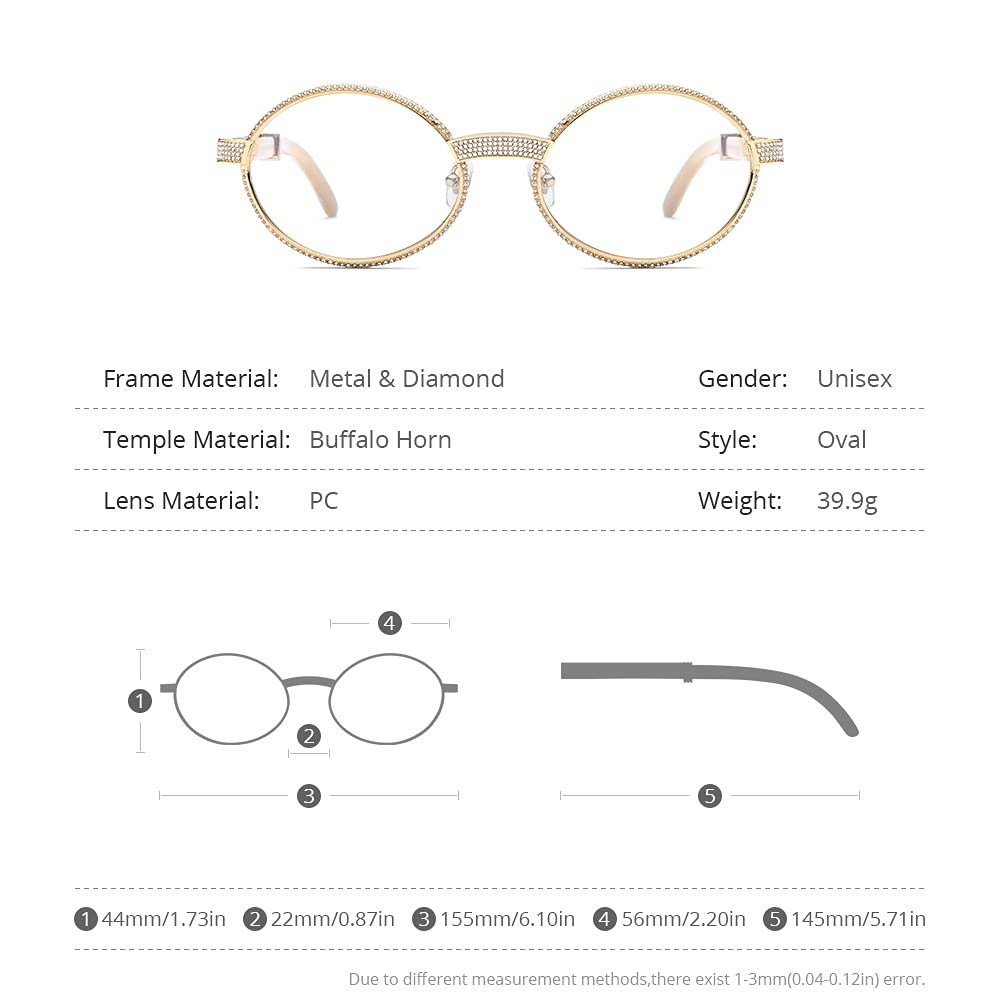 HEPIDEM 100% Really Buffalo Horn Handmade Glasses Frames Luxury 720pcs Diamonds Eyeglasses 7550179 (White)