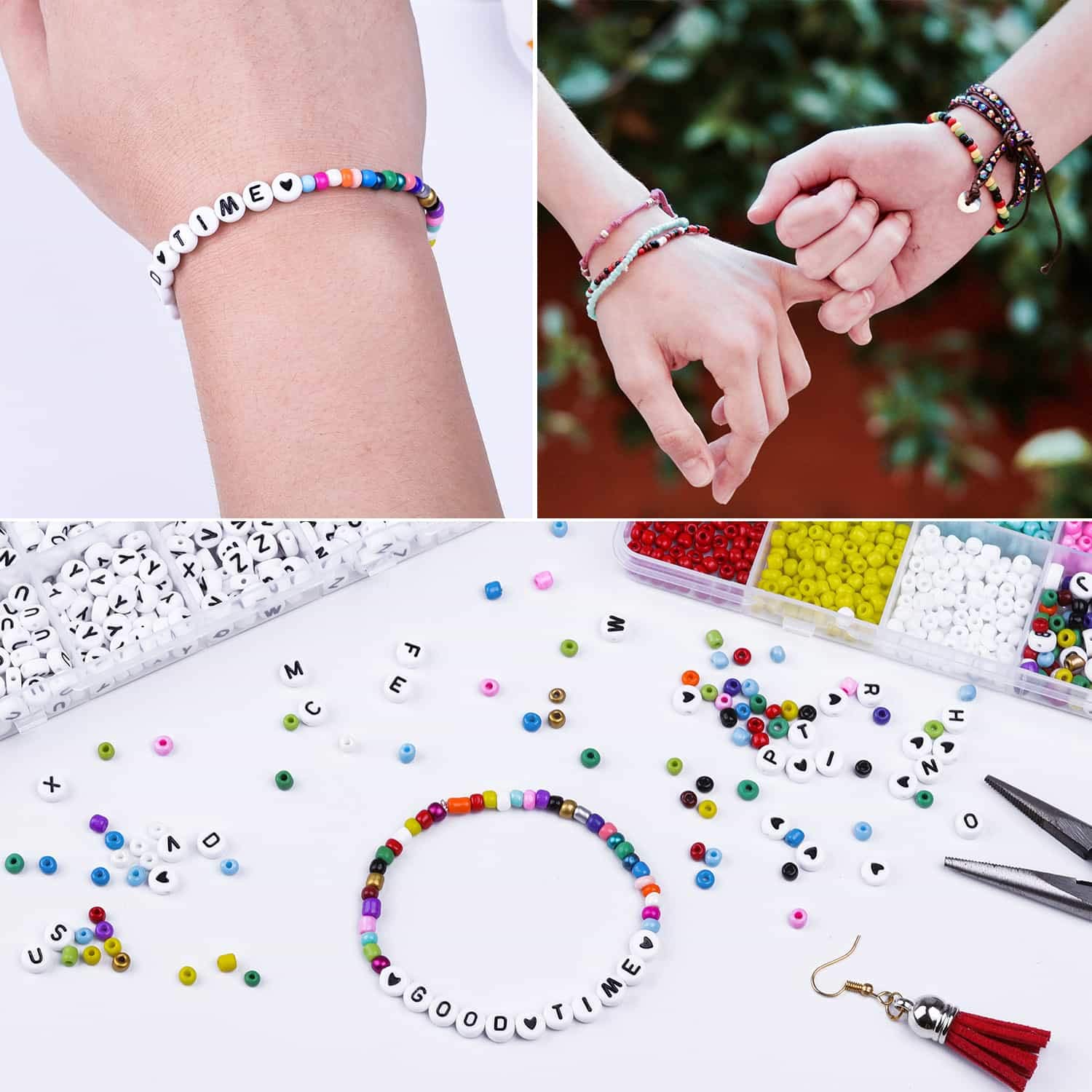 Beads for Bracelets, Cridoz 2800 Pcs 4mm Small Pony Beads with 1200 Pcs Alphabet Letter Beads for Jewelry Bracelets Making