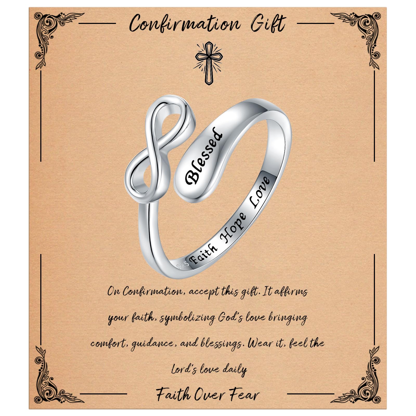 Bolelis 925-Sterling-Silver Just Breathe Rings - Inspirational Adjustable Jewelry Personality Encouragement Gift for Teens Women (Infinity Blessed)