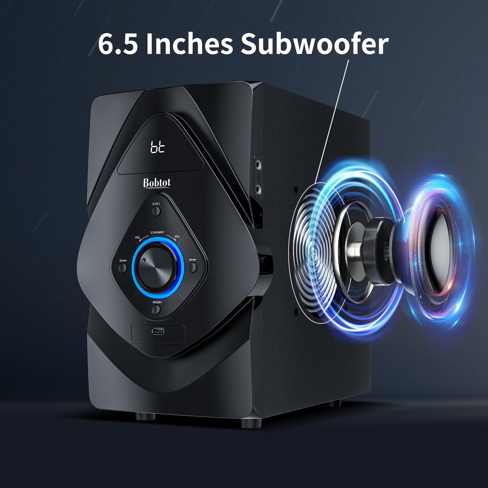 Bobtot Surround Sound Systems Wireless Rear Satellite Speakers - 5.1/2.1 Channel Home Theater Systems 800W 6.5inch Subwoofer with HDMI ARC Optical Bluetooth Input
