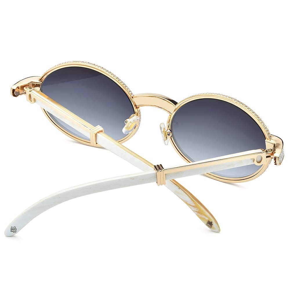 HEPIDEM 100% Really Buffalo Horn Luxury 720pcs Diamonds Sunglasses (White Frame Gradient Gray Lens)