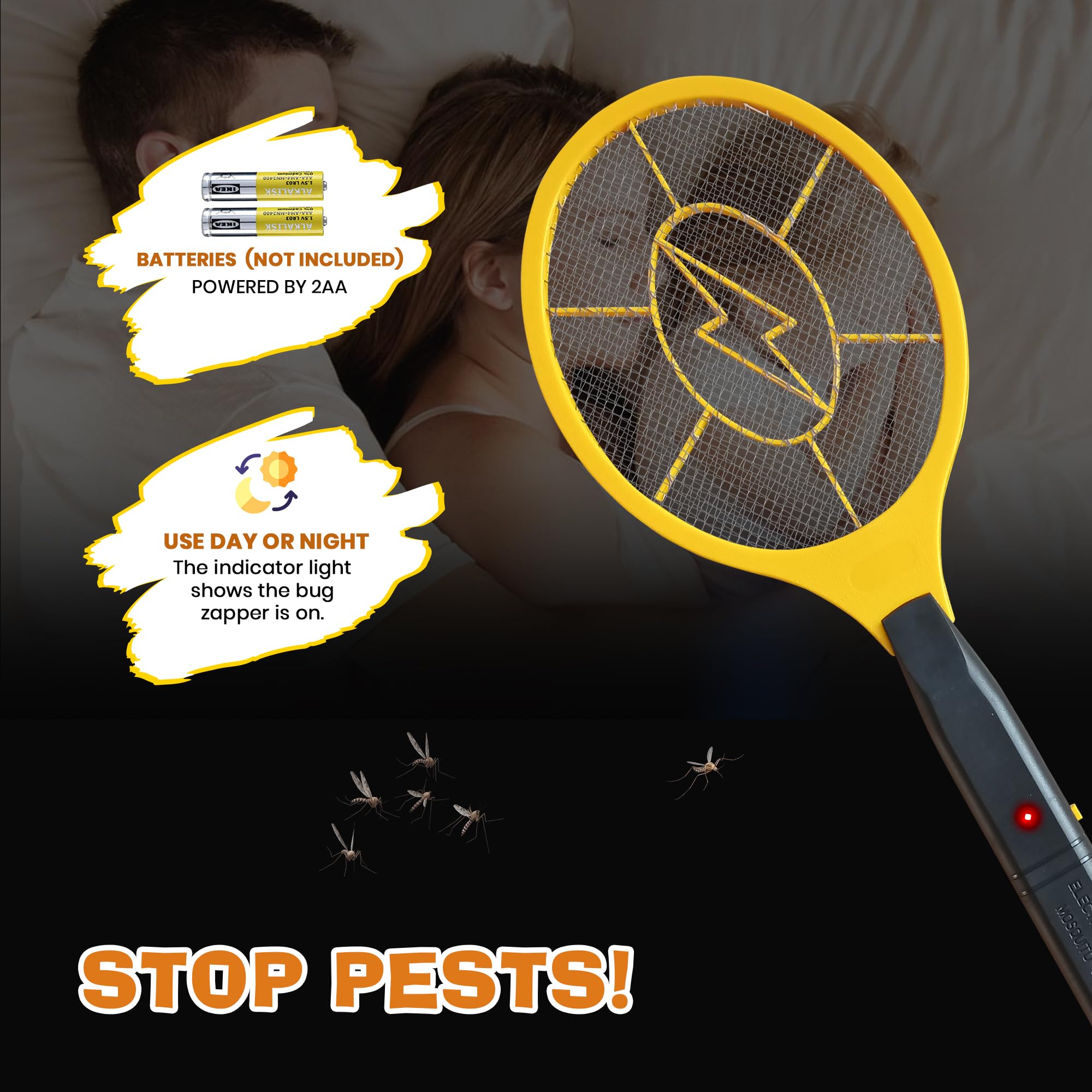 DEVOGUE® Pack of 2 Electric Fly Swatter Bug Zapper Battery Operated Flies Killer Indoor & Outdoor Pest Control Mosquito Zapper and Insect Catcher Racket (Packing May Vary)