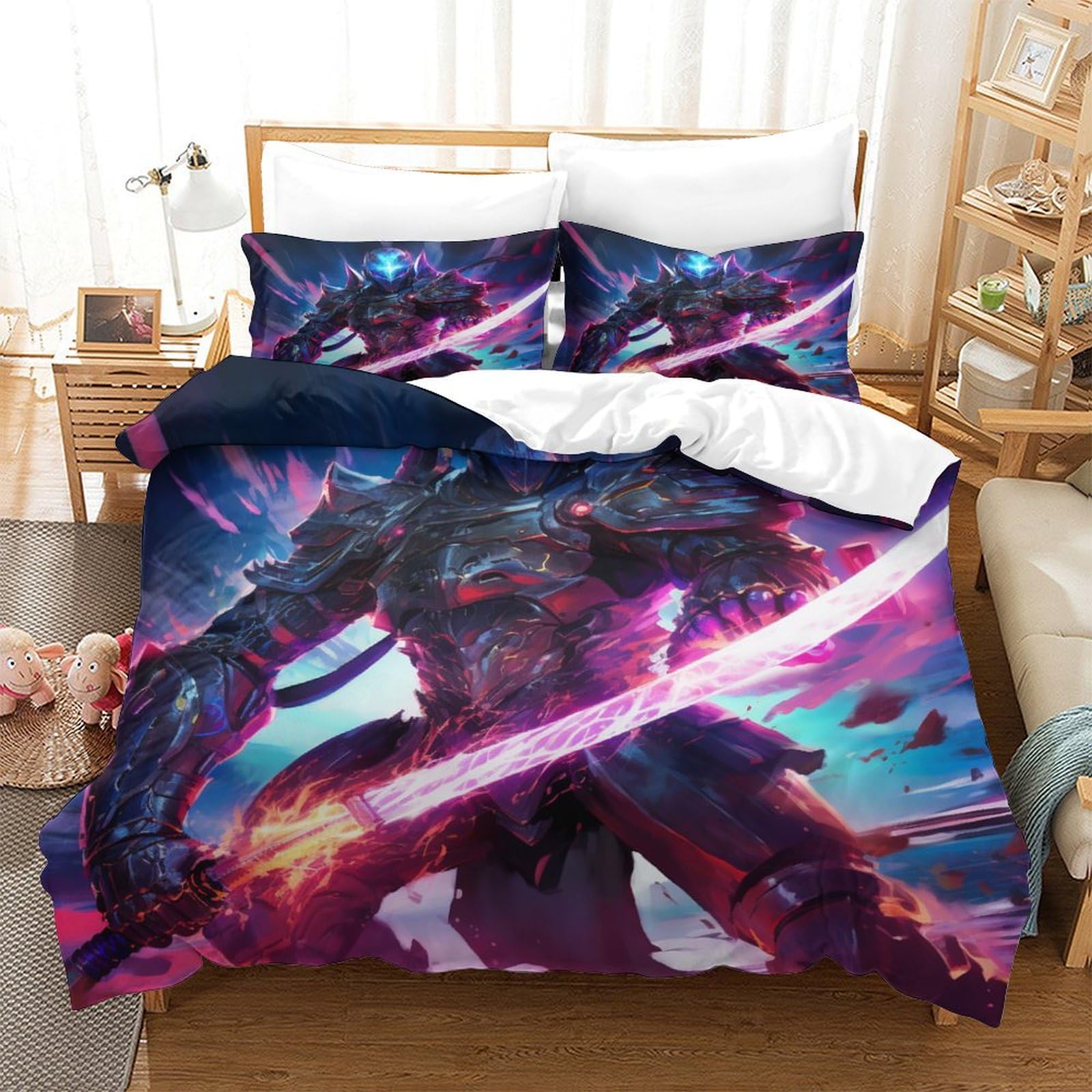 EVMILA Ninja 3D PrintedMech Warrior Duvet Cover Quilt Cover Comforter Covers Bedding Set Microfiber 3 Pieces for Childrens and Adults with Pillowcases with Zipper Closure Queen(228x228cm)