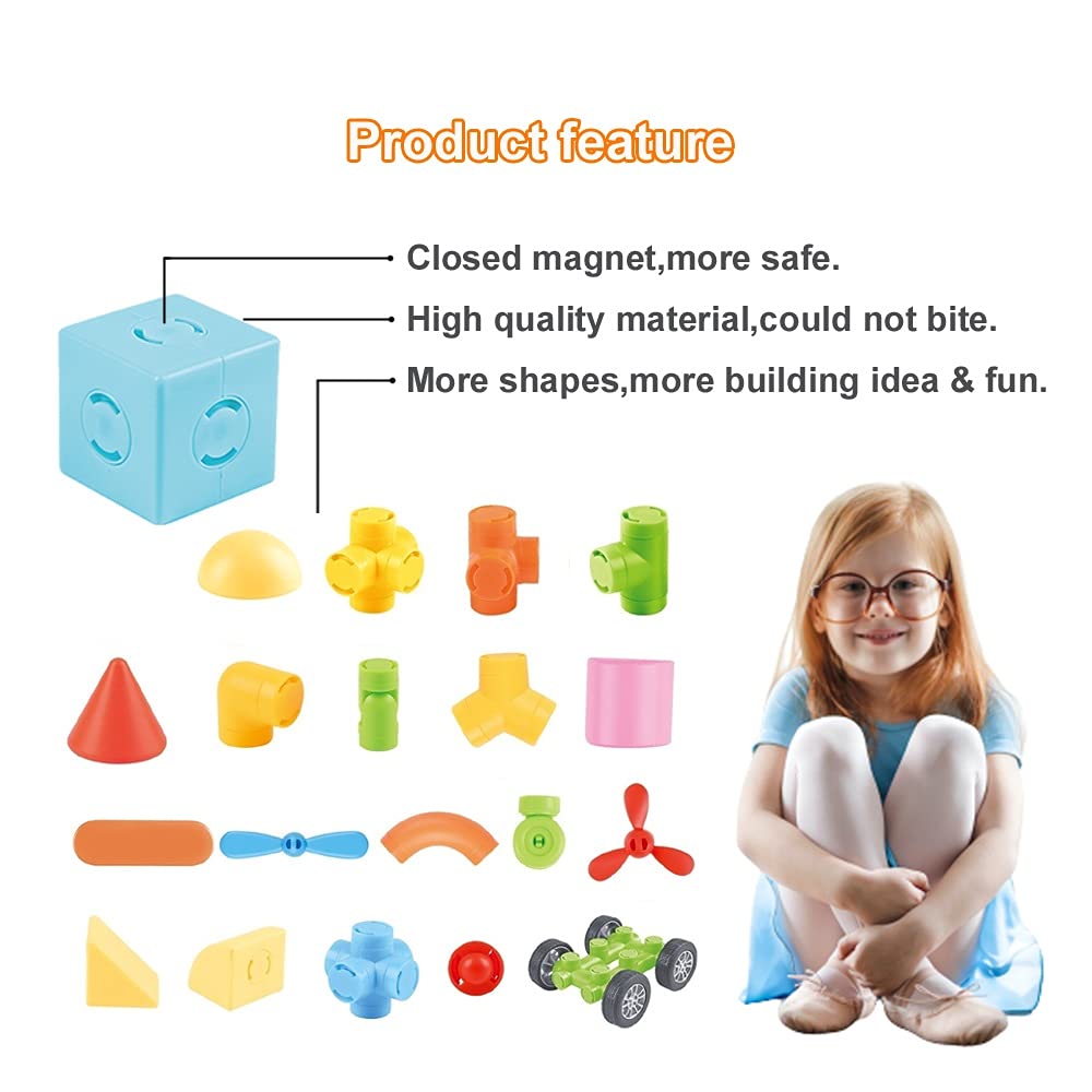 LookengQbix 25-in-1 Magnetic 3D Building Shapes, Magnet Blocks Tiles,STEM Educational Toys w/25 Different Designs in Idea Book for Children Kids Brain Development