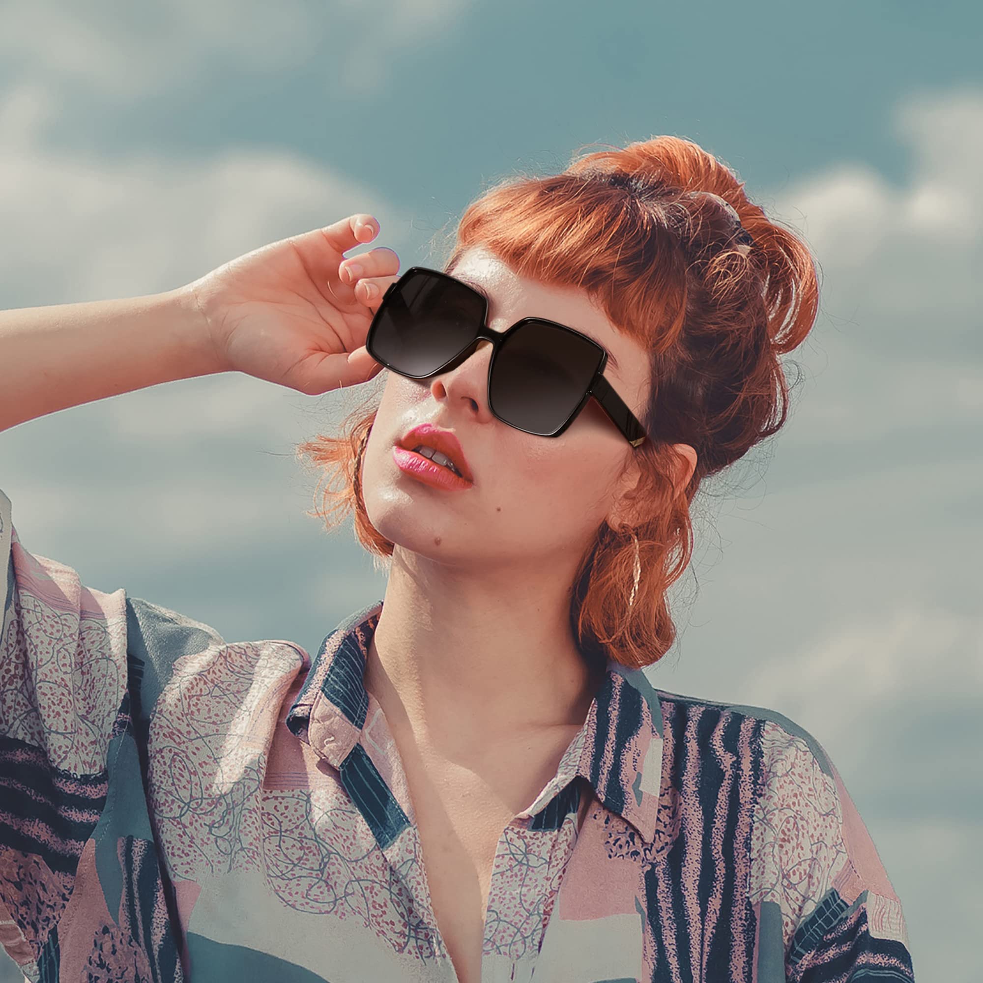 BAO SHI DA Oversized Sunglasses for Women Polarized UV Protection Square Sunglasses Womens Trendy TXMP2155-P11