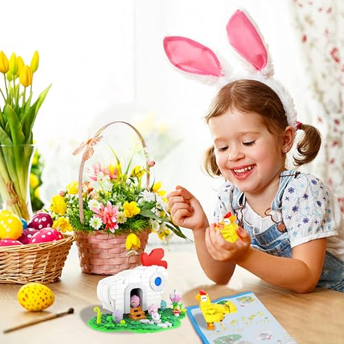 Ciesa Easter Chicks Farm Henhouse Building Kit, Easter Gifts for Boys Girls Age 6+, Easter Basket Stuffers Easter Egg Fillers, Easter Toys for Kids Easter Eggs Flowers Building Brick 469PCS