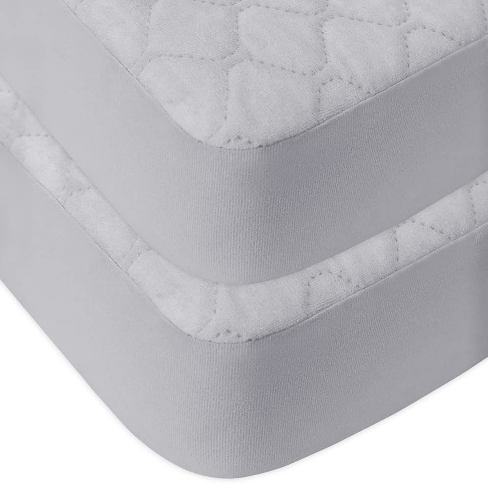 BlueSnail Waterproof Quilted Pack N Play Mattress Cover - Fits All Baby Portable Mini Cribs, Play Yards and Foldable Mattresses (2 Pack, White)