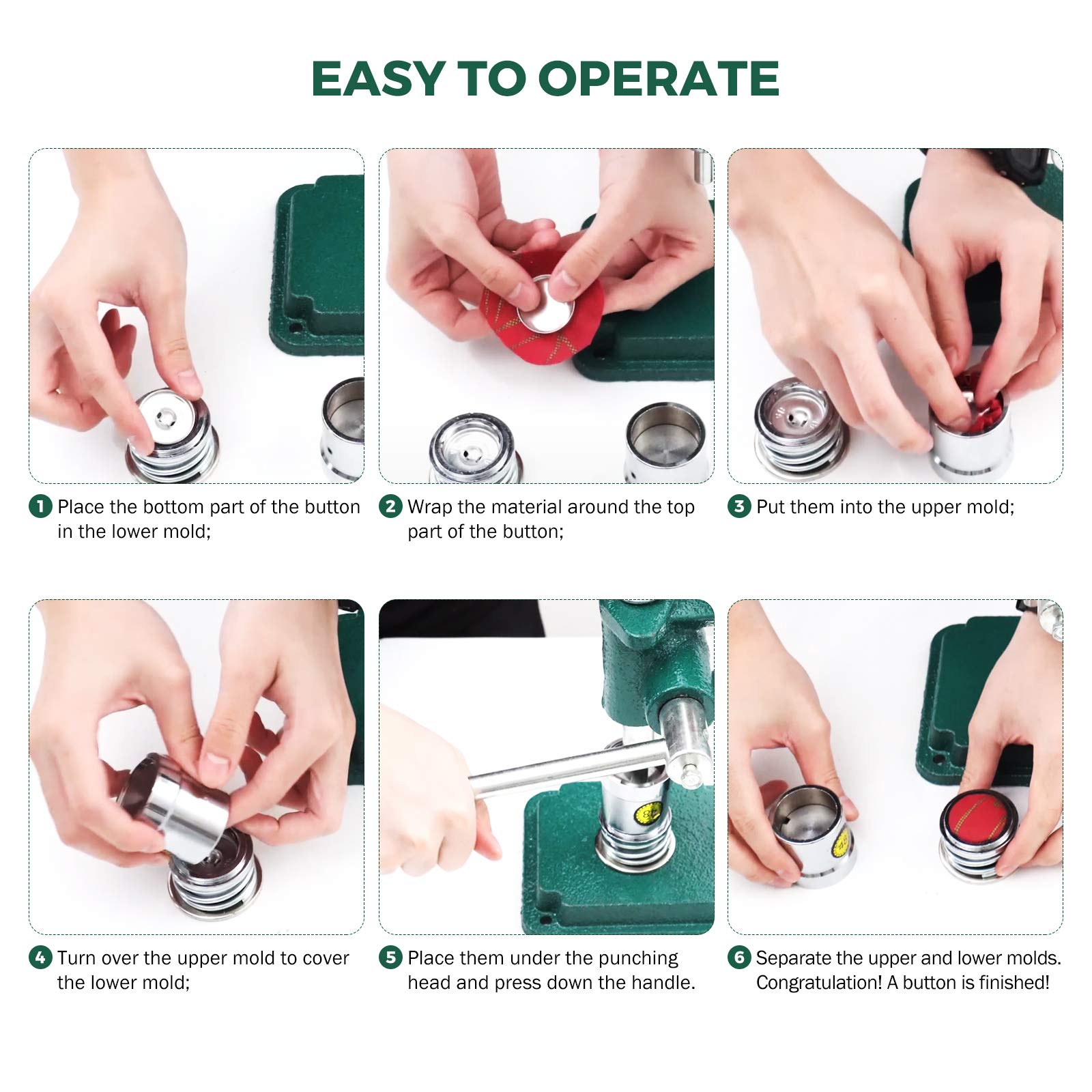 BEAMNOVA Fabric Button Maker Kit Punch Press Cloth Button Cover Making Machine DIY Tools 3 Sizes Die Set 18,25,30mm & 300 Button Supplies
