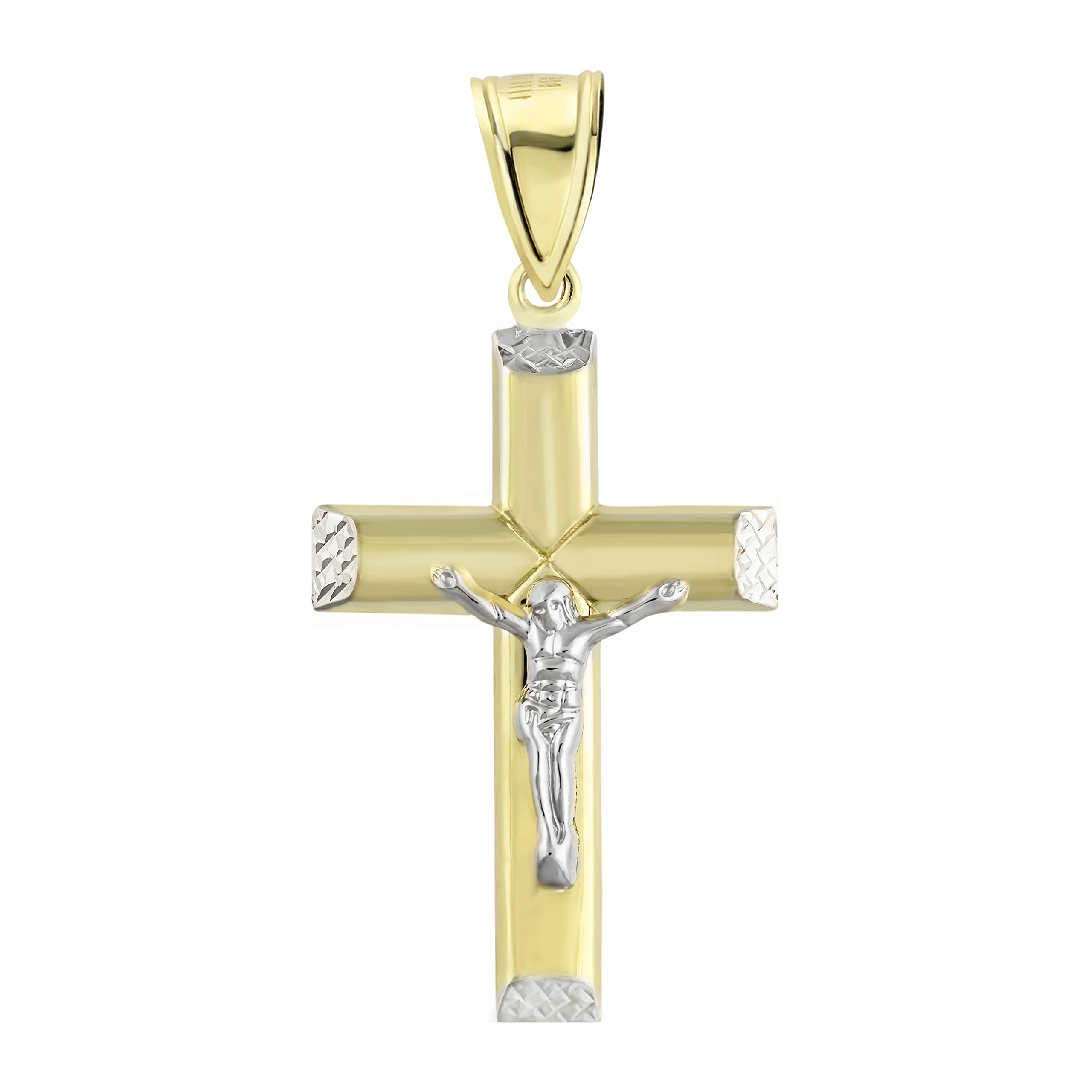 BAYAM 2.5" Jesus Christ Crucifix Reversible Cross Pendant Real 10K Yellow White Gold