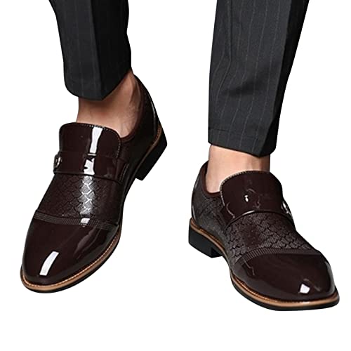 Classical Style Shoes for Men Slip On PU Leather Low Rubber Sole Block Heel Work Mens Leather Handmade Shoes Brown