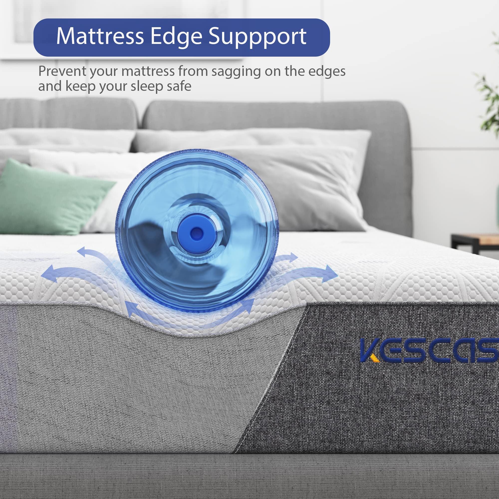 Kescas 10 Inch Spring Hybrid Full Mattress -Bamboo Charcoal Cooling Gel Memory Foam, Moisture Wicking Cover, Edge Support - Pocket Innersprings for Motion Isolation - Medium Firm