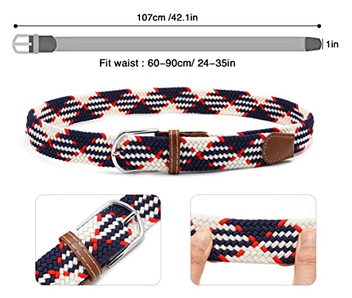 BAOKELAN Canvas Elastic Belts for Men Woven Stretch Braided Waist Belt for Women Jeans Dress Blue White Red