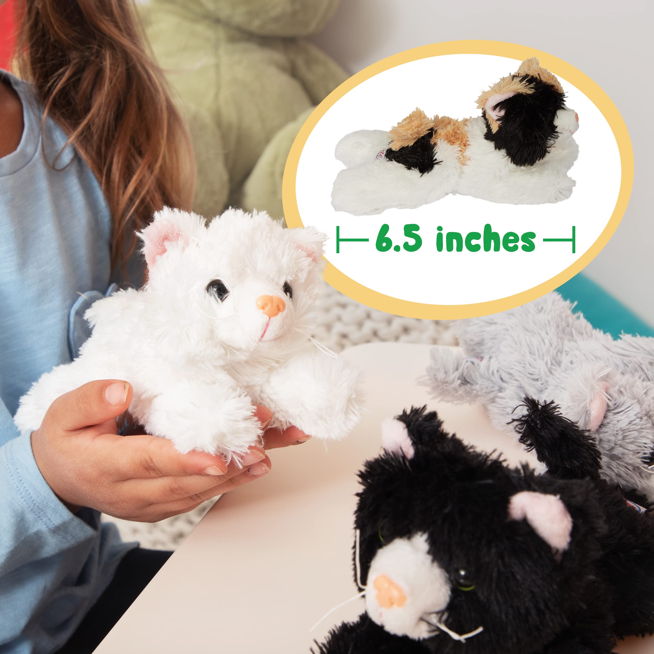 PREXTEX Cat Stuffed Animals for Girls & Boys (Three 10-Inch Stuffed Cat Plush) Realistic Kitten Plushie Toy for Kids