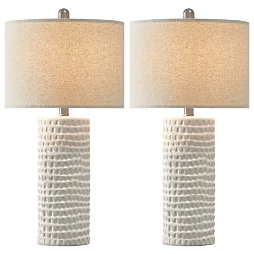 PORTRES 24.5" Modern Accent Ceramic Table Lamp Set of 2 for Bedroom White Desk Decor Bedside Lamps for Living Room Study Room Office Dorm Farmhouse Nightstand Lamp End Table Lamps