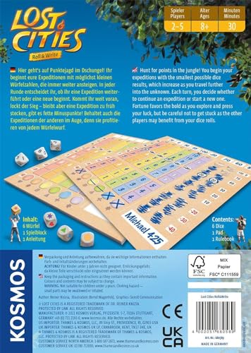 Lost Cities: Roll & Write | A Family Friendly Game from Kosmos Games |by Reiner Knizia | for 2 to 5 Players, Ages 8 and up
