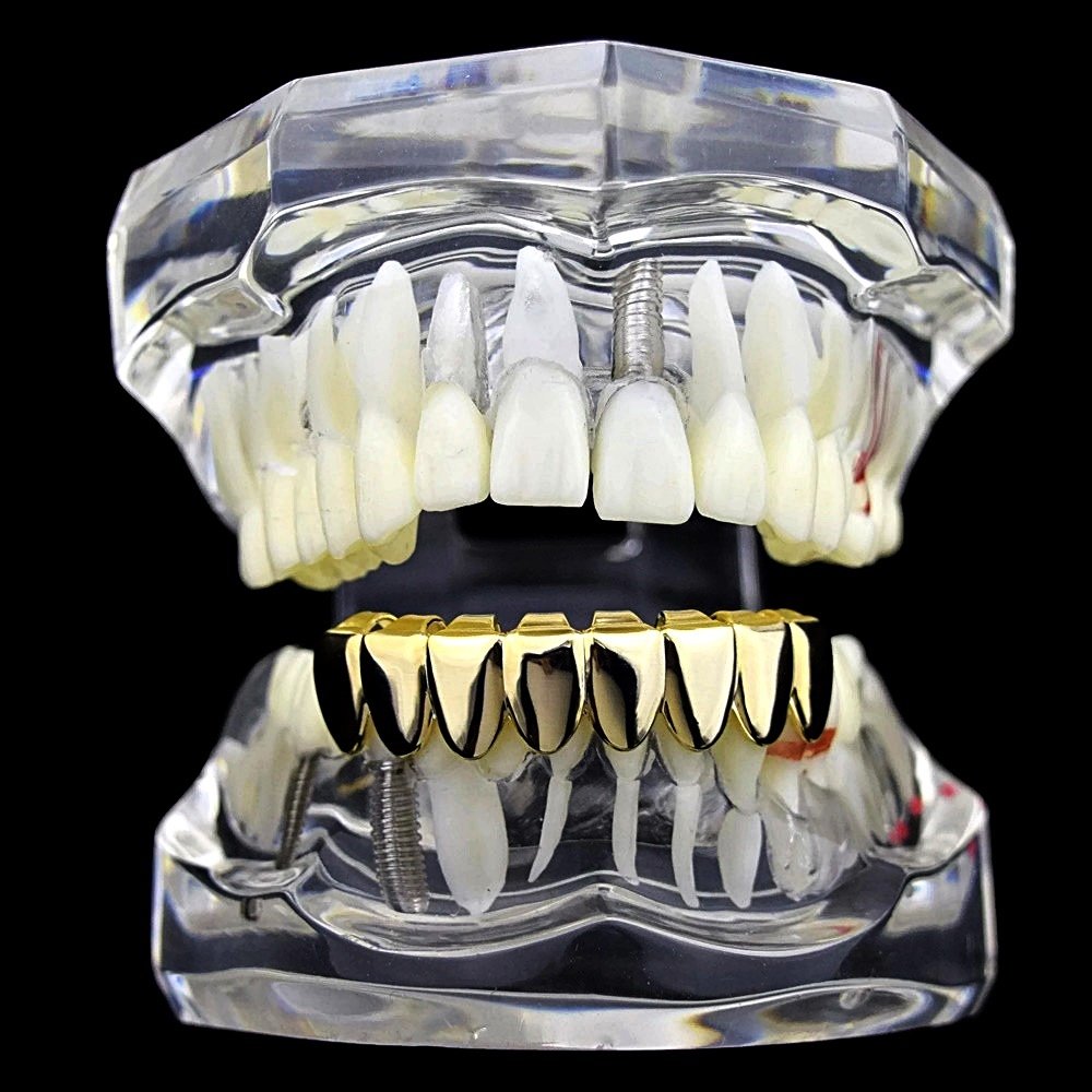 Bottom Eight Tooth Grillz 14k Gold Plated Lower Row Slugs Plain 8 Teeth Hip Hop Grills
