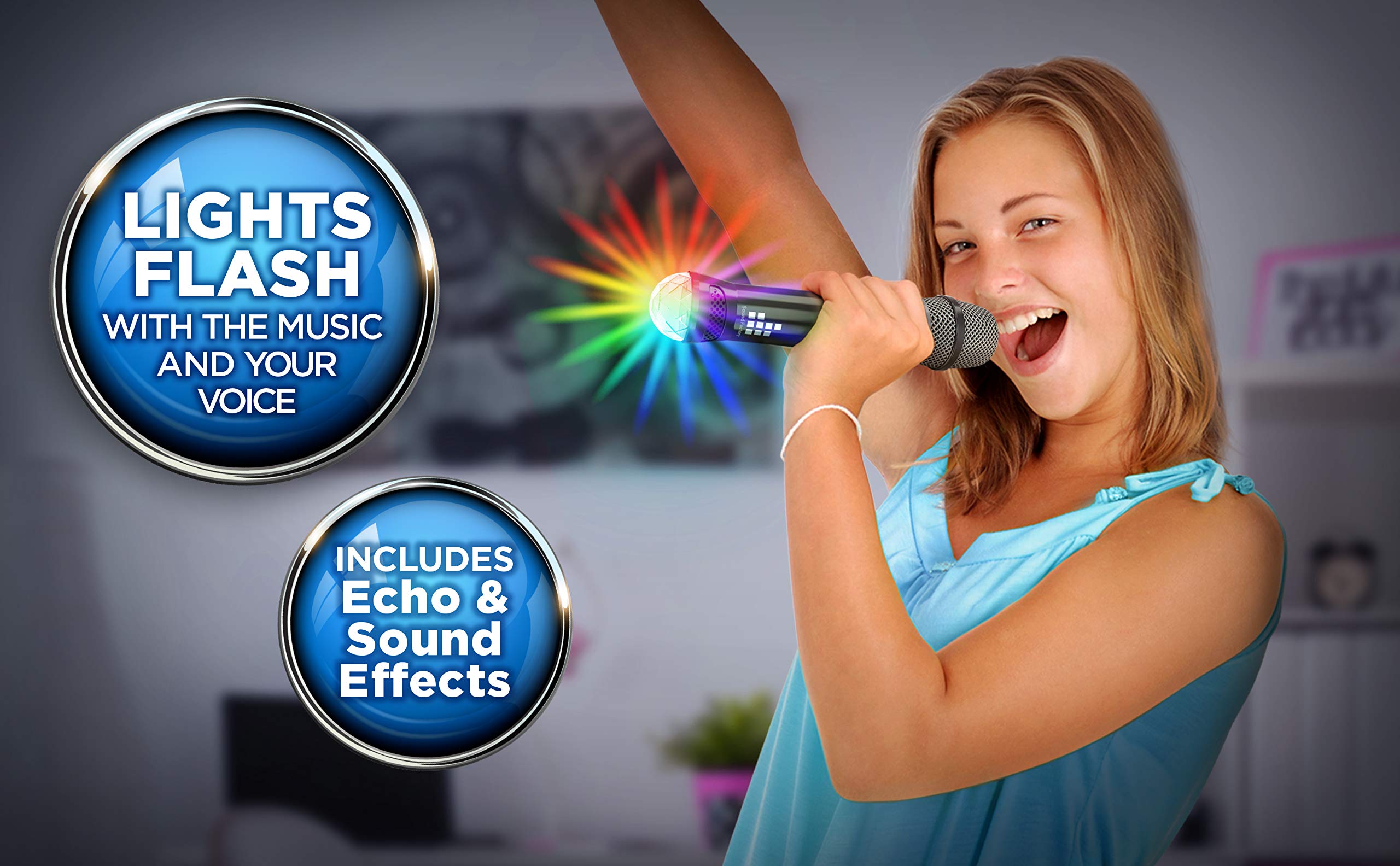 iHome Sound Factory Bluetooth Karaoke Microphone with LED Disco Party Lights,Portable Bluetooth Speaker Compatible with Apple Samsung Siri and Google Assistant,Wireless Microphone for Karaoke Fun