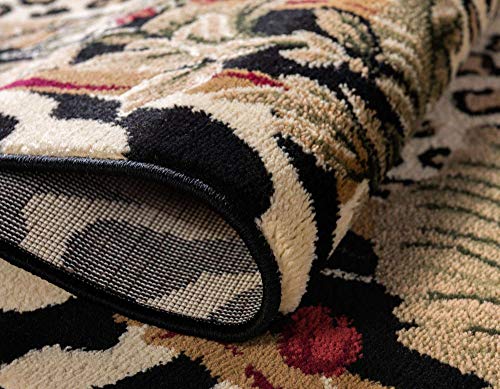 Unique Loom Wildlife Collection Animal Inspired with Cheetah Bordered Design Area Rug, 5 ft x 8 ft, Ivory/Black