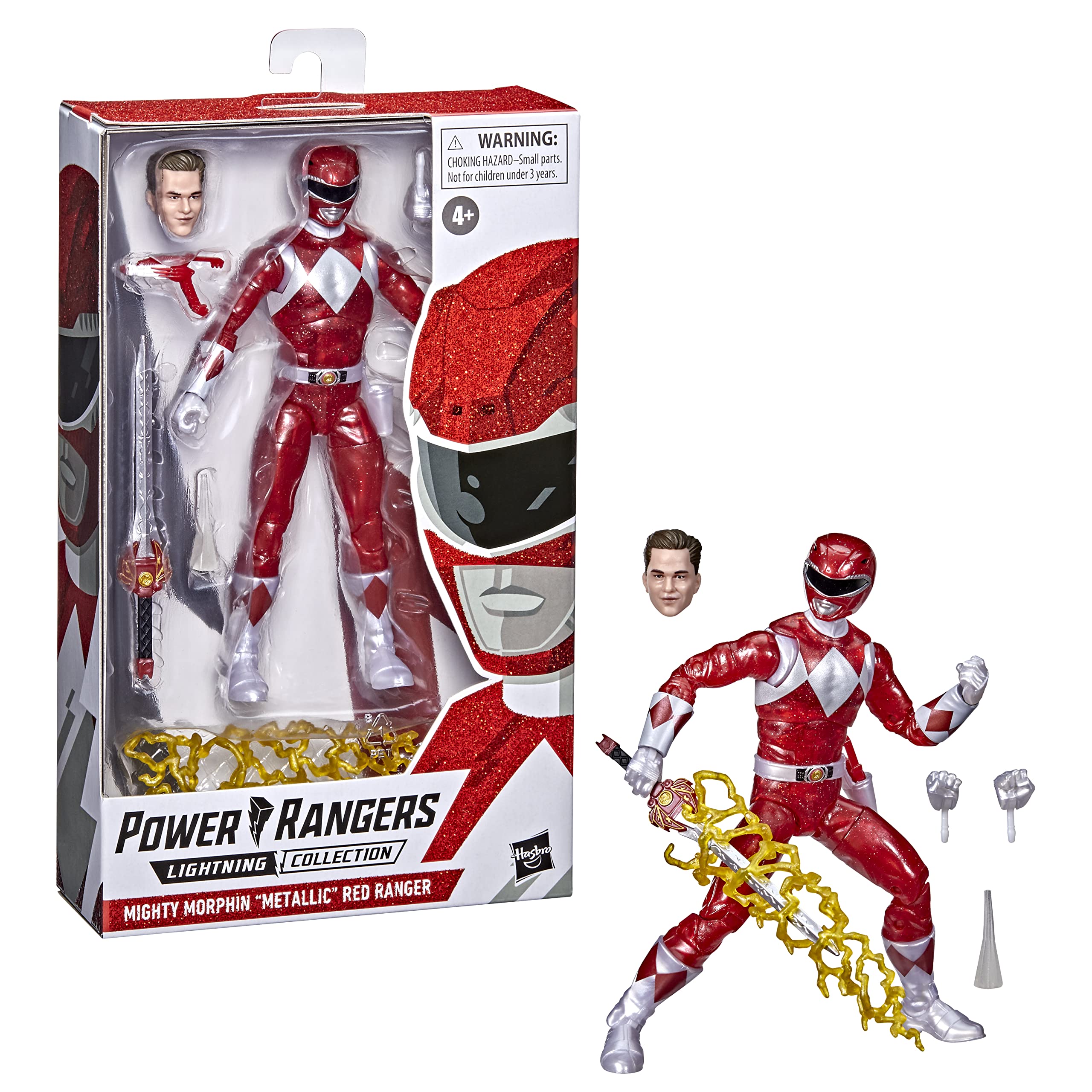 Power Rangers Lightning Collection Mighty Morphin Metallic Red Ranger 6-Inch Premium Collectible Action Figure Toy with Accessories