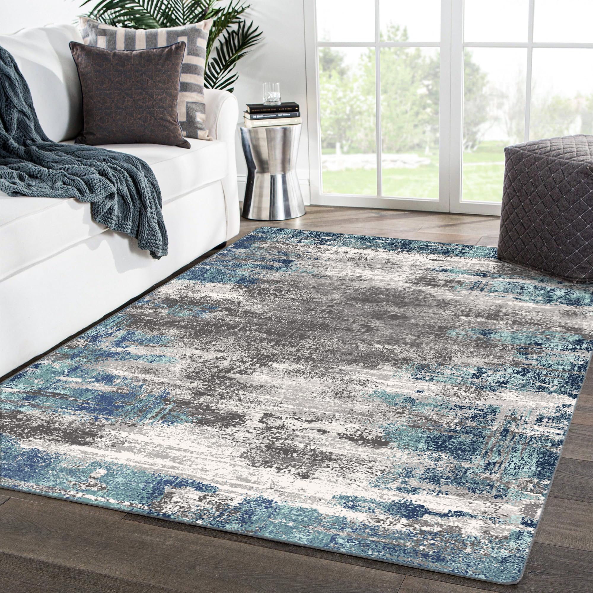 BEIMO Area Rugs for Bedroom Living Room Machine Washable Soft Large Modern Abstract Dining Room Rug, Non Slip Carpet with Gripper, Teal 3x5