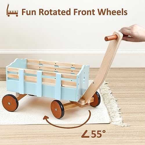 PairPear Wooden Push Wagon Toy,Kids Cargo Walker Cart Wagon Baby Walker for Toddlers,Push and Pull Toys Gift for Babies Boys and Girls.