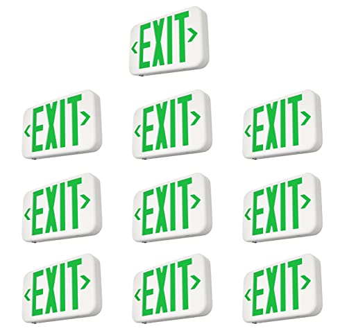 FREELICHT Green LED Exit Sign with Battery Backup，Exit Sign for Business，Easy to Install，UL Certified，AC 120/277V，Pack of 10