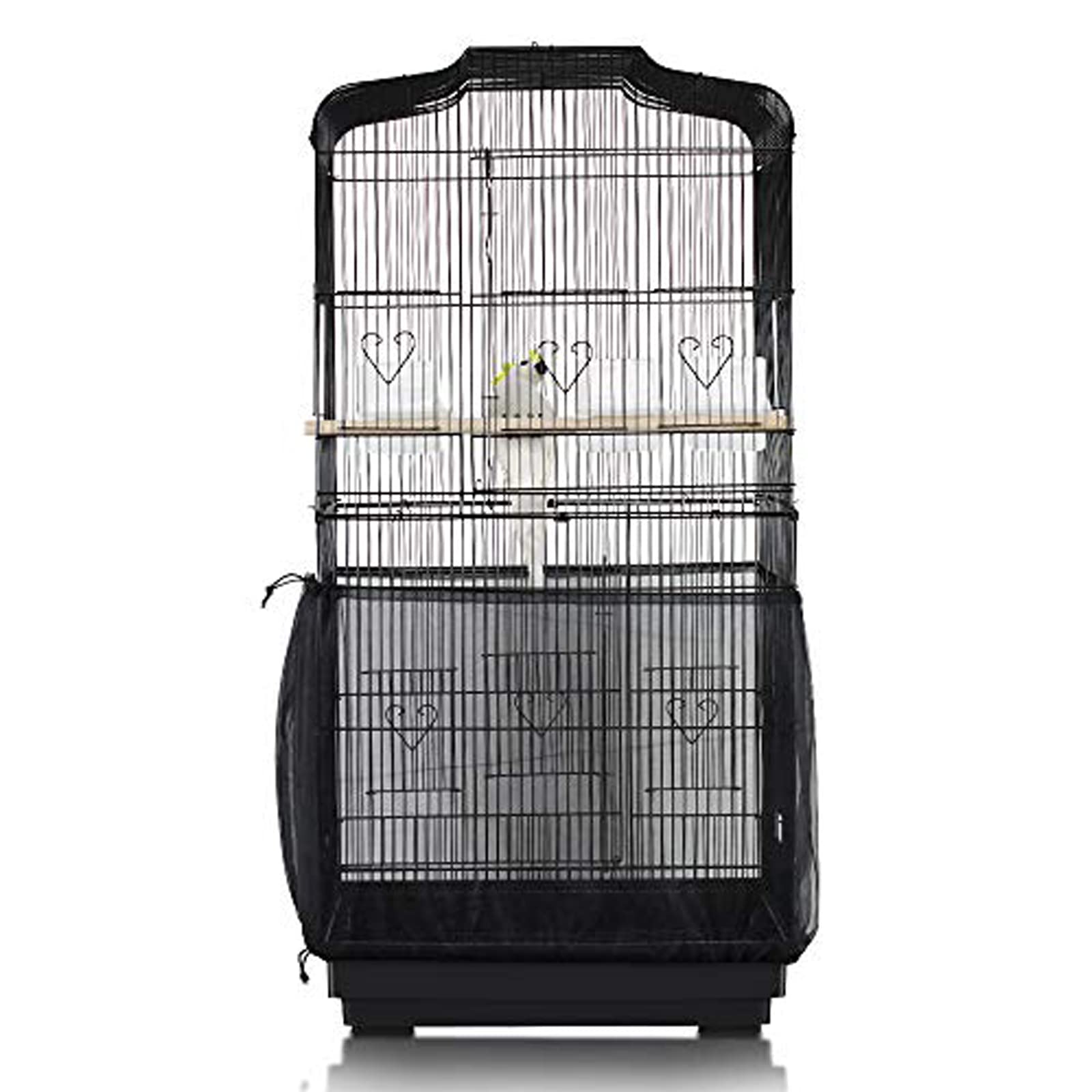 Bird Cage Seed Catcher, Large Airy Gauze Seeds Bird Cage Cover Guard Adjustable Bird Cage Cover Birdcage Seed Feather Catcher Universal Birdcage Parrot Bird Nylon Mesh Net Cover(L-118x16 in, Black)