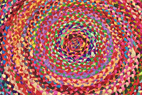 Unique Loom Braided Chindi Collection Area Rug - Layer (3' 3" Round, Multi/ Blue)