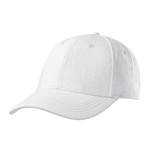 BOTVELA Linen Baseball Cap for Men Breathable Summer Dad Hat Adjustable Structured Outdoor Sports Cap (White)
