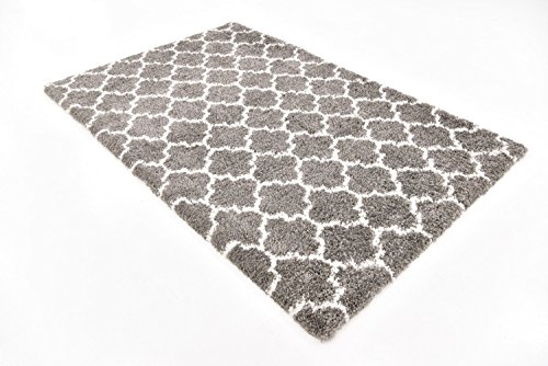 Unique Loom Rabat Shag Collection Area Rug - Marble (5' 1" x 8' Rectangle, Gray/ Ivory)
