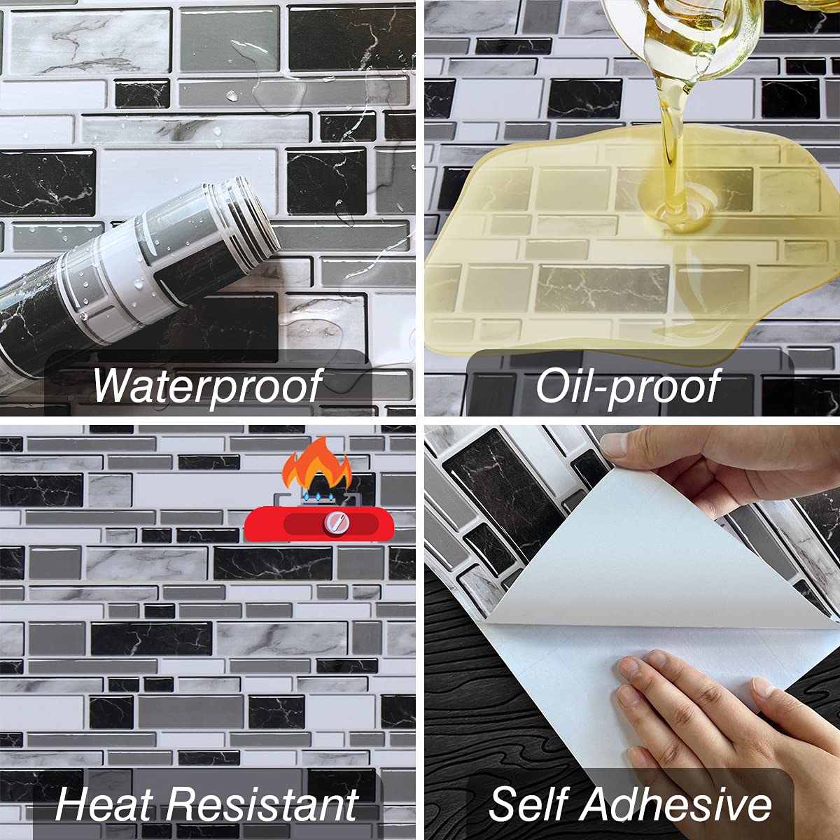 Livebor Peel and Stick Backsplash Wallpaper Kitchen Backsplash Wallpaper 11.8inch x 118.1inch Tile Contact Paper Kitchen Peel and Stick Countertops Waterproof Wallpaper for Bathroom Kitchen Wallpaper