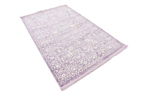 Unique Loom Traditional Classic Intricate Design Distressed Vintage Detail, Area Rug, 4 ft x 6 ft, Purple/Ivory