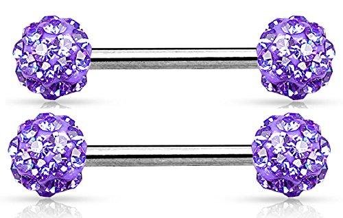 Body Accentz Nipple Ring Crystal Paved Ferido Balls 316L Surgical Steel Nipple Bar Pair(Purple)