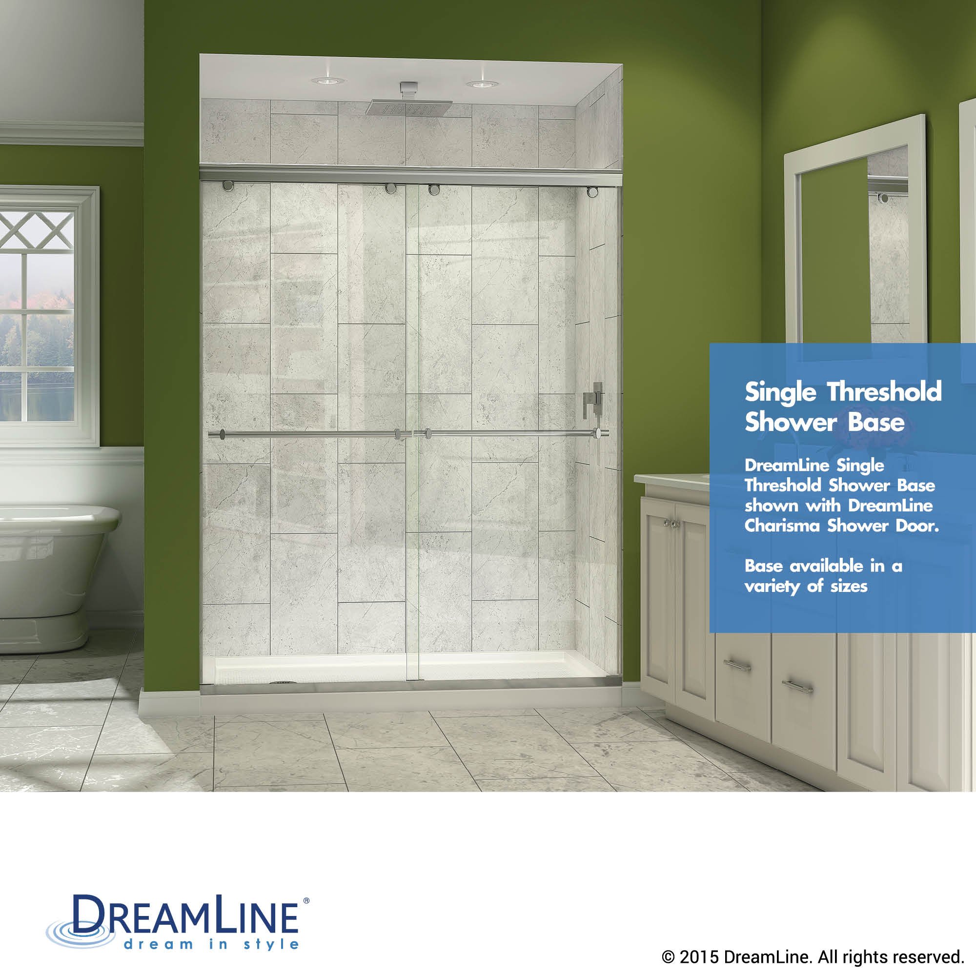 DreamLine SlimLine 32 in. D x 32 in. W x 2 3/4 in. H Center Drain Single Threshold Shower Base in White, DLT-1132320