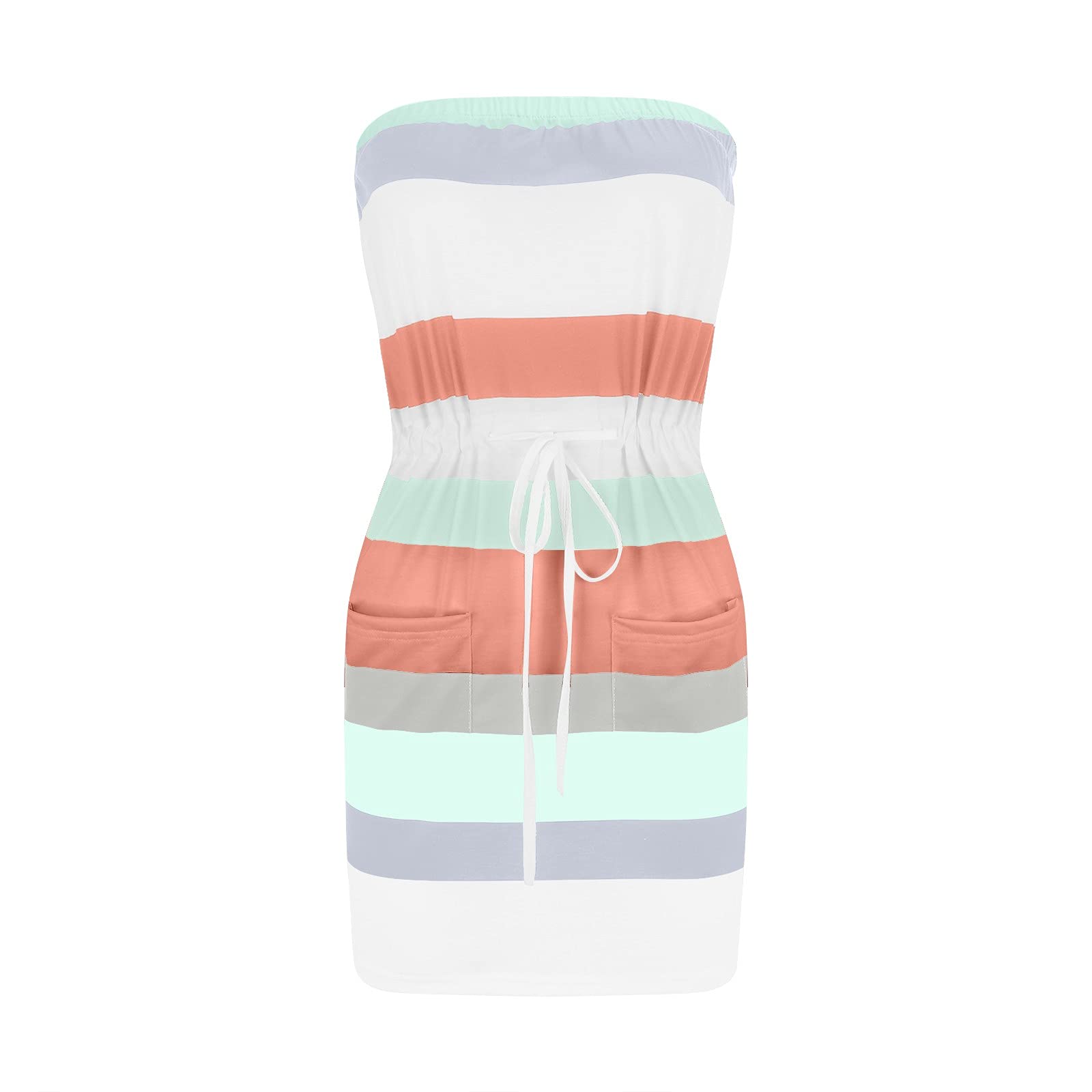 Baralonly Summer Dresses for Women Beach Sleeveless V Neck Tunic Striped Splicing Sling Strap Dress with Drawstring