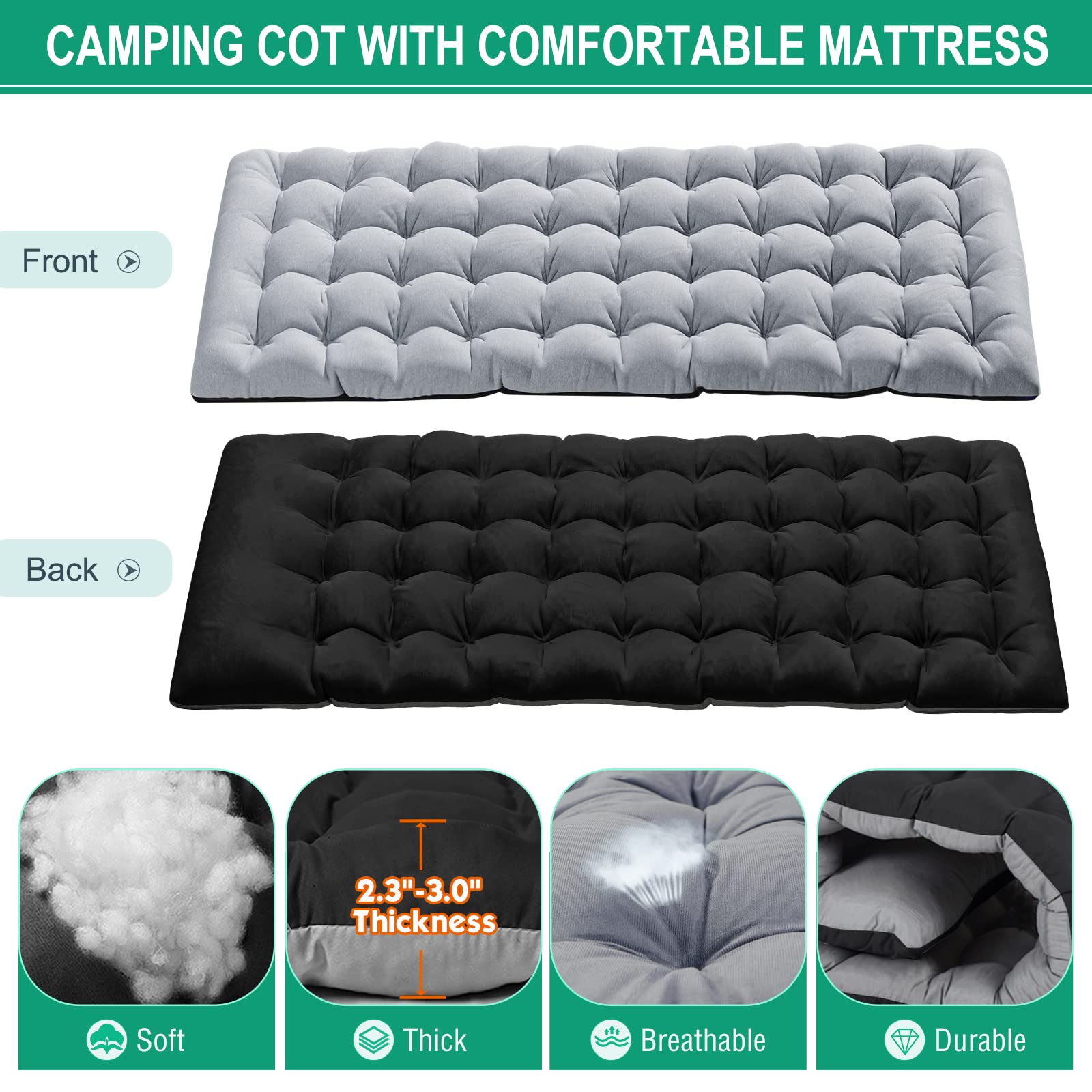 Barbella Folding Camping Cots Sleeping Cots for Adults, Adjustable 6-Position Folding Chaise Outdoor Patio Lounge Chairs, Portable Folding Bed Reclining Chair for Camping Pool Beach Patio Sun Tanning
