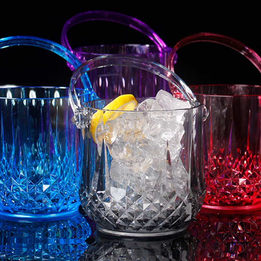 Crystal Ice Bucket, Small Clear Acrylic Ice Cube Container Champagne Beer Wine Chiller with Handle for Freezer Cocktail Bar Party, 4.7 x 4.7 x 4.9 in