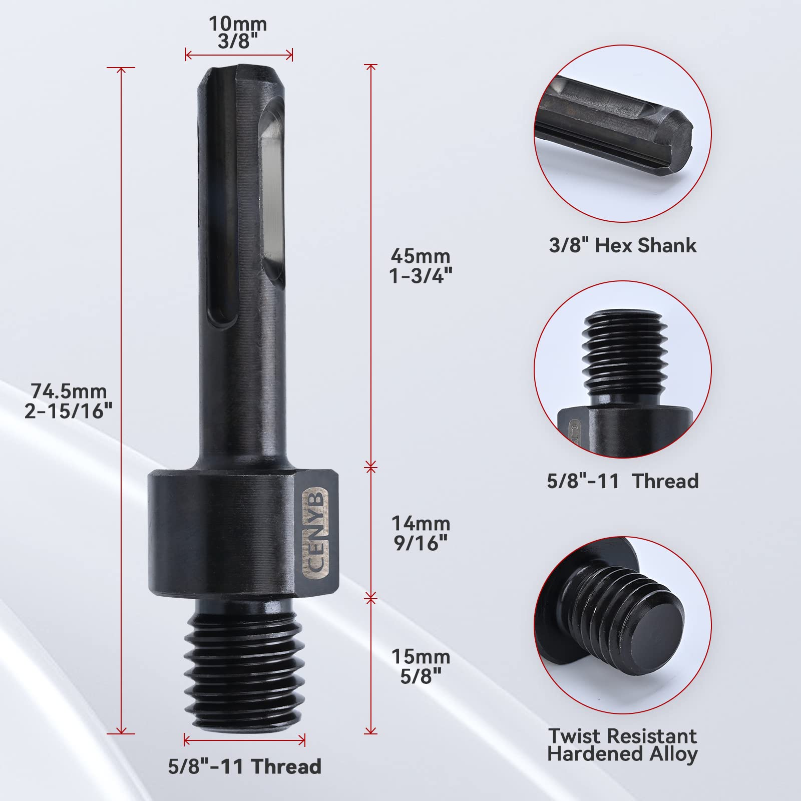 CENYB Core Drill Bit Adapter for Diamond Hole Saw 9/16"-12 to 3/8" Hex Shank 2PCS