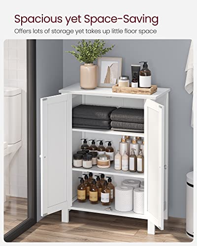 VASAGLE Bathroom Floor Storage Cabinet, Bathroom Storage Unit with 2 Adjustable Shelves, Bathroom Cabinet Freestanding, 11.8 x 23.6 x 31.5 Inches, White UBCB60W