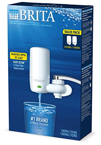 Brita Faucet Mount System, Water Faucet Filtration System with Filter Change Reminder, Reduces Lead, Made Without BPA, Fits Standard Faucets Only, Elite Advanced, White, Includes 2 Replacement Filters