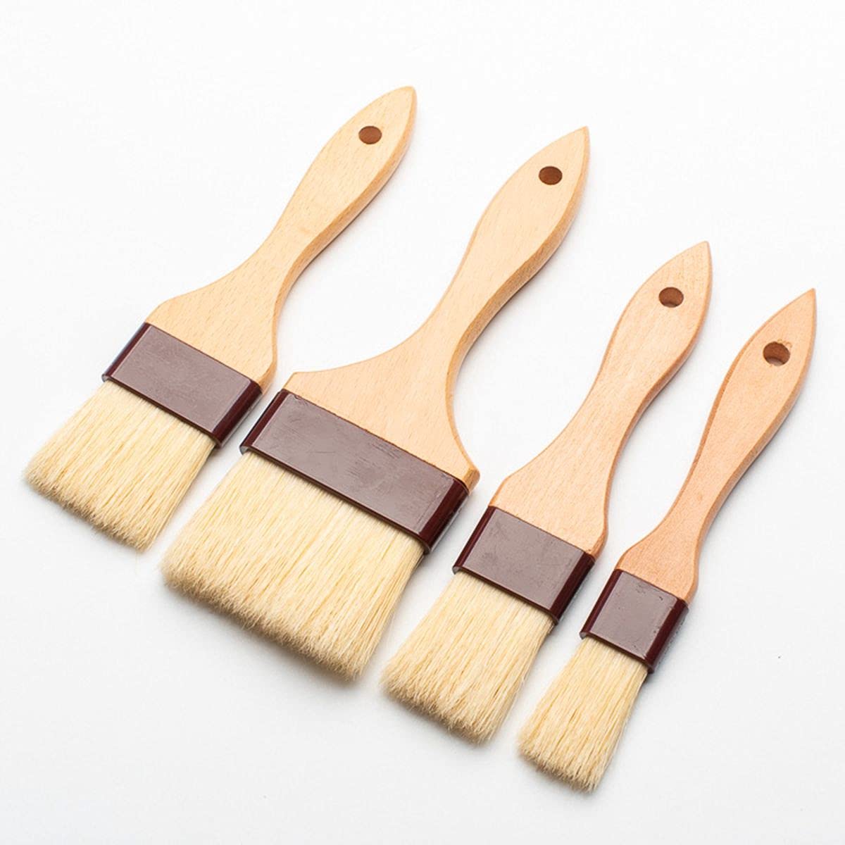 Cooking Boar Bristles Barbecue Wooden Handle Kitchen Pastry Brush Marinade Tool Basting Brush Sauce Baster(Round)