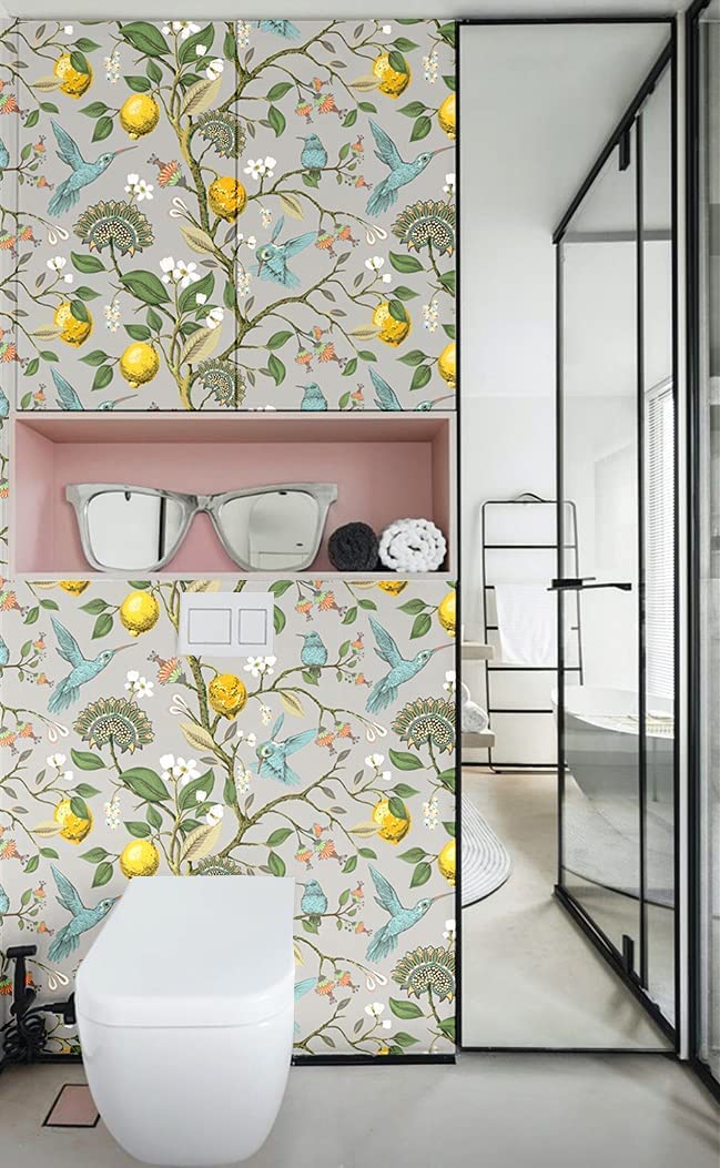Blooming Wall Blue Bird Fresh Lemon Tree Peel and Stick Wallpaper Removable Self Adhesive Wall Mural Wall Décor