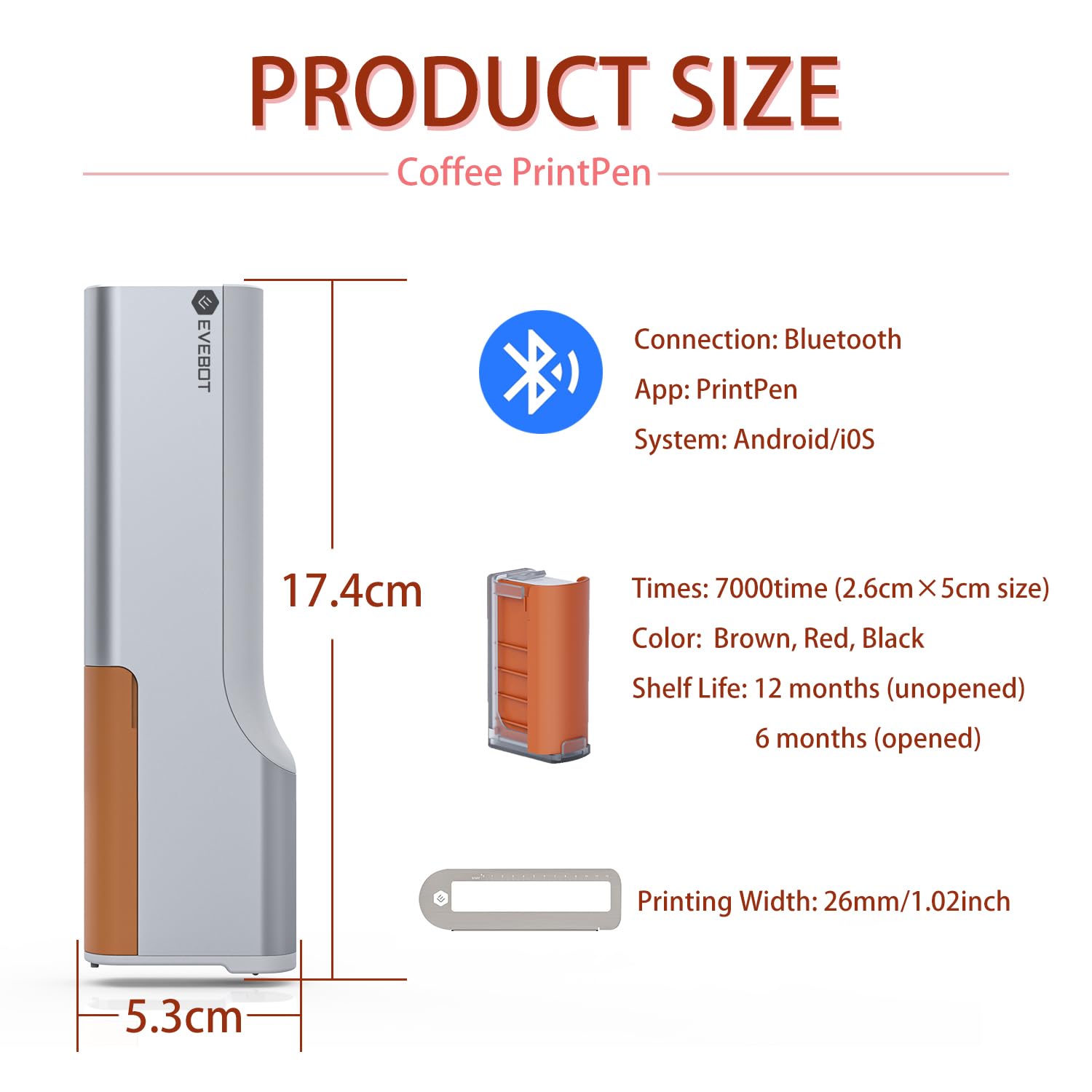 EVEBOT Handheld Food PrintPen Portable Mini Coffee PrintPen Latte Art Macaron Cookie DIY Design PrintPen, Christmas Gifts Bluetooth 4.2 - Brown, Red and Black 3PCS Colors