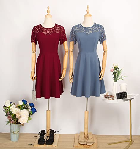 Kate Kasin Women's Retro Crewneck Lace Splicing A Line Cocktail Dress Formal Wedding Guest Party Sexy Prom Dresses Short Light Blue S