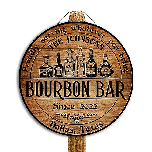 N NAMESIS All Over Printed Sign, Bar Sign, Bourbon Signs, Bar Decor, Personalized Bar Sign, Bar Signs for Home Bar, Man Cave Sign, Gift for Dad, Gift for Men, Gift for Father Day 8", 12", 18" Wood Sign